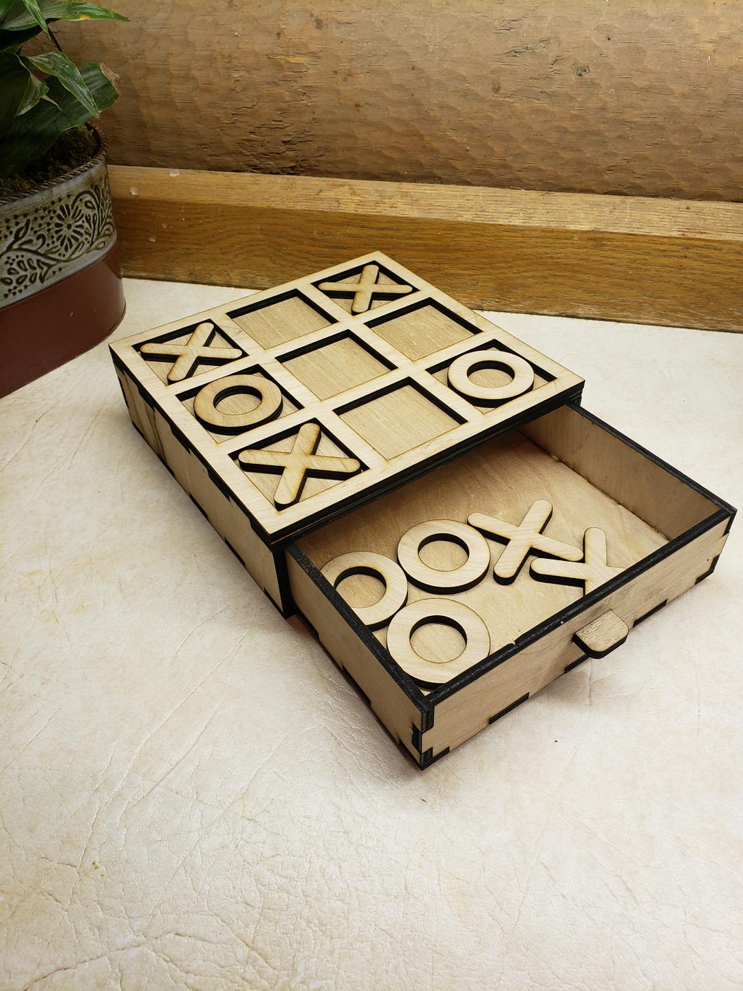 Laser-cut File ONLY Tic Tac Toe Box With Drawer to Hold Pieces - Etsy