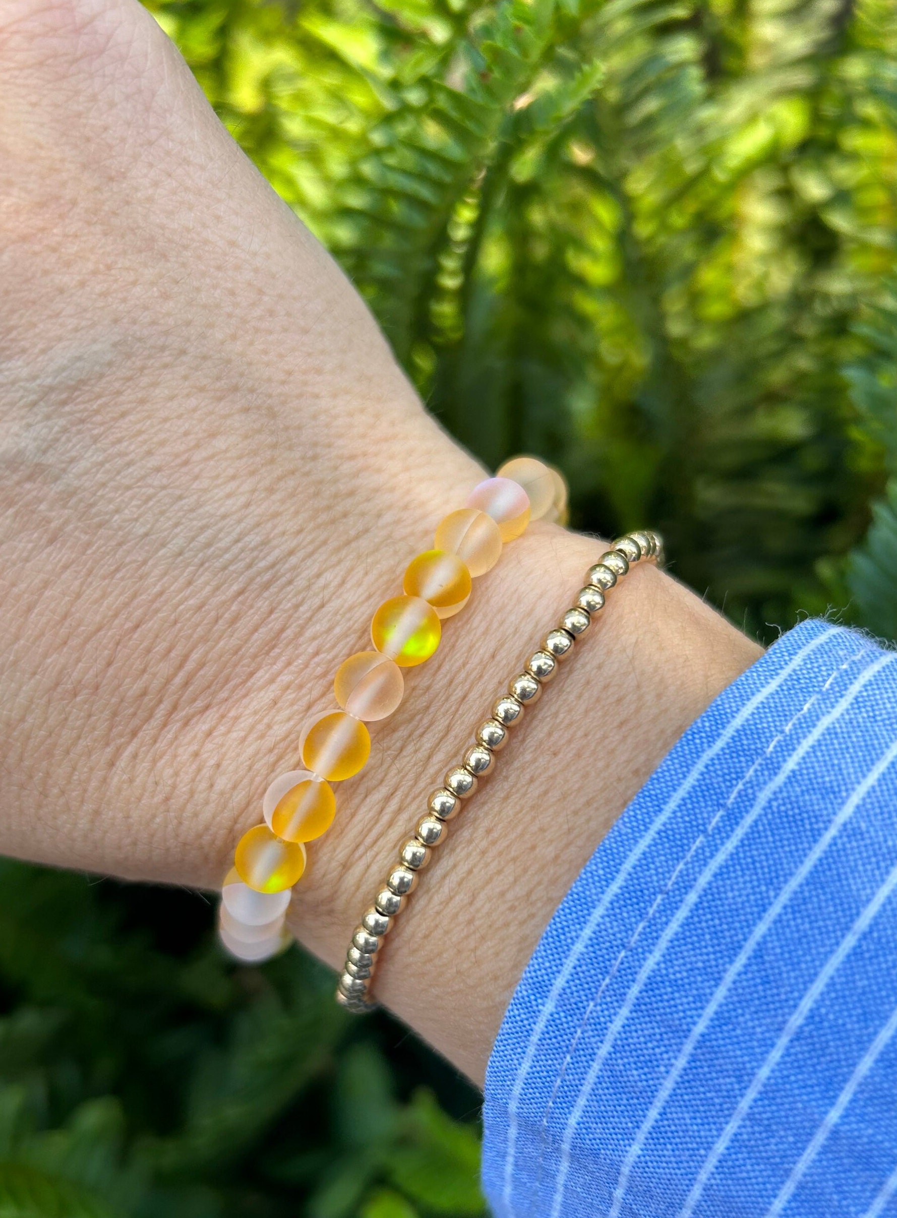 Mermaid Frosted Sea Glass 6mm Beaded Bracelet, Matte Beaded Bracelet ...