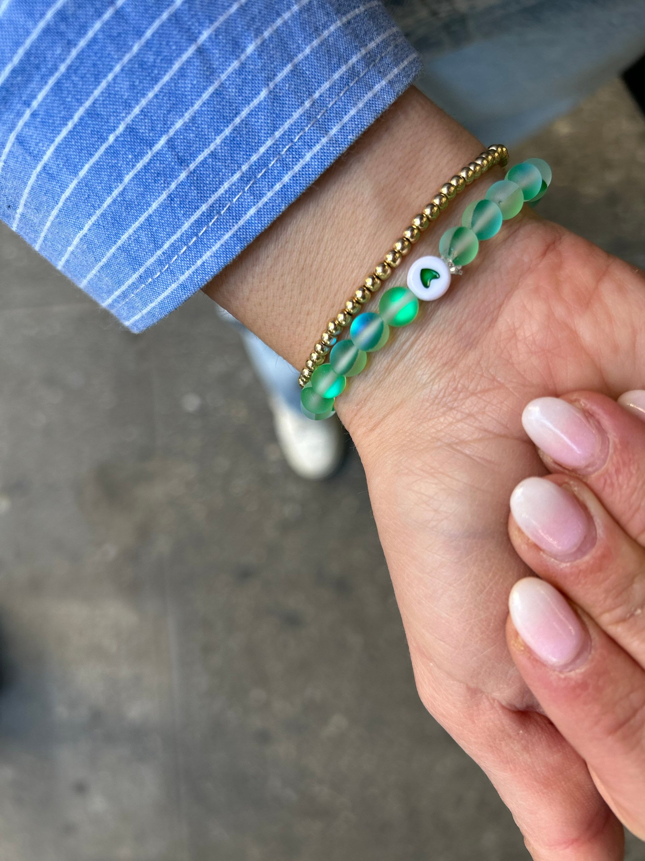 Mermaid Frosted Sea Glass 6mm Beaded Bracelet, Matte Beaded Bracelet ...