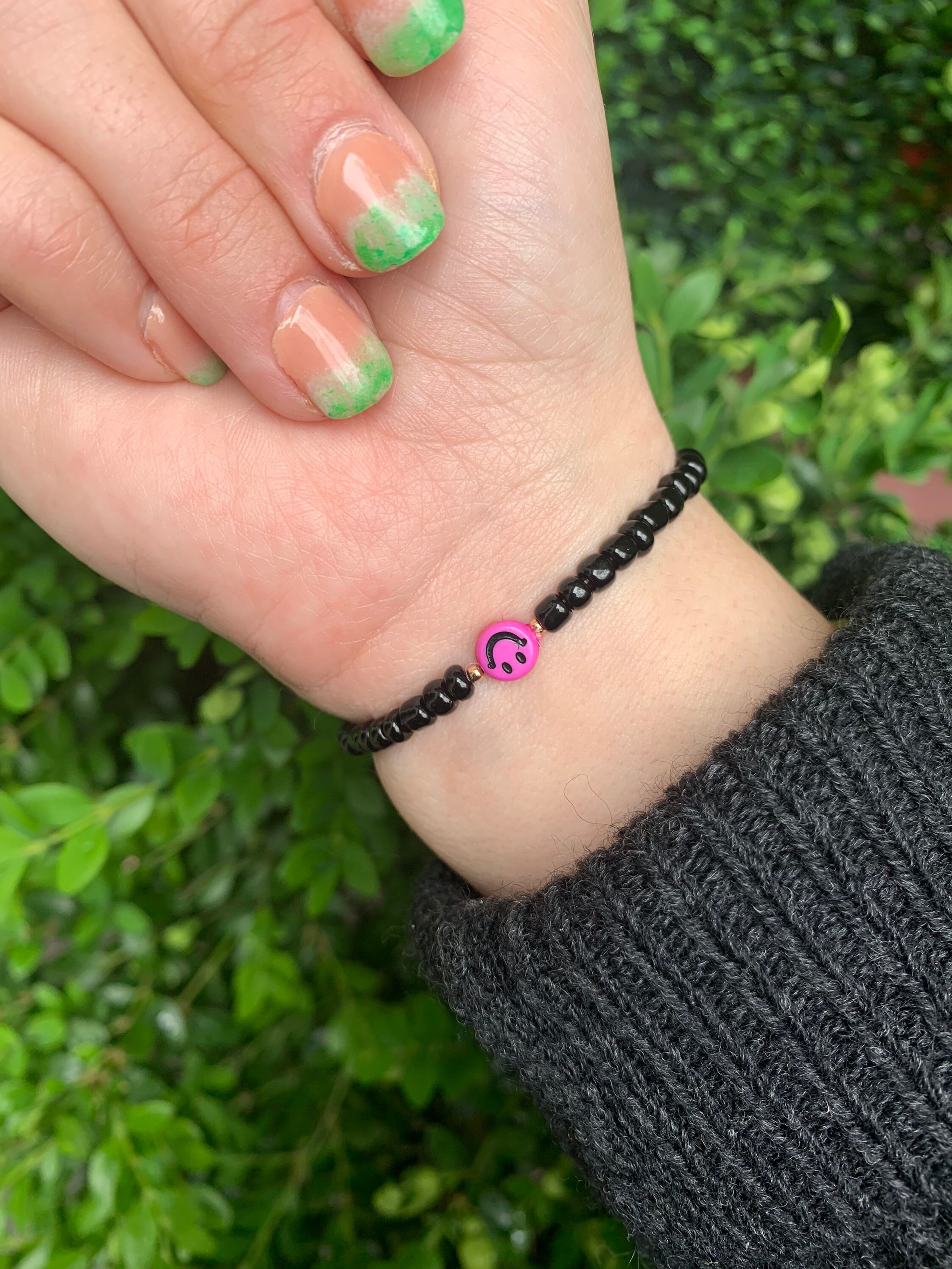 Smiley Face Beaded Bracelet, Happy Face Beaded Stretch Bracelet ...