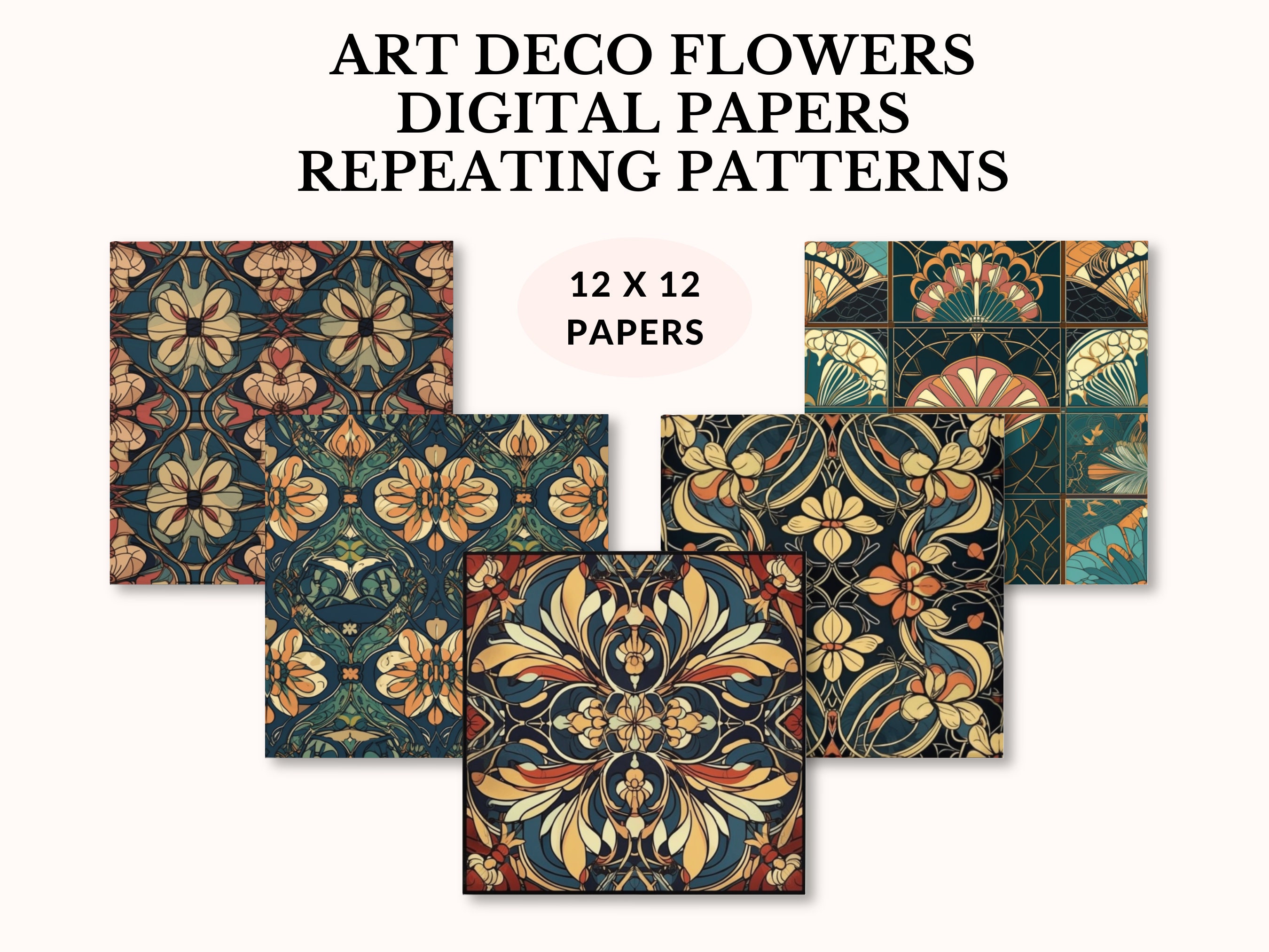 Art Deco Floral Designs, Art Deco Patterns, Geometric Pattern, Digital ...