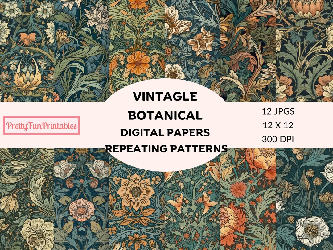 Vintage Botanical Repeating Patterns, William Morris Style, Botanical ...