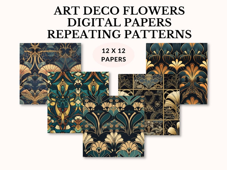Art Deco Floral Designs, Art Deco Patterns, Geometric Pattern, Digital ...