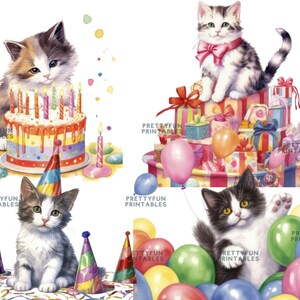 Cute Birthday Clipart, Kitten Birthday Clipart, Party Clipart, Birthday ...