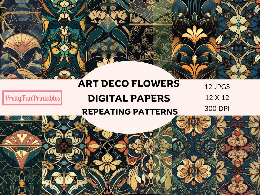 Art Deco Floral Designs, Art Deco Patterns, Geometric Pattern, Digital ...