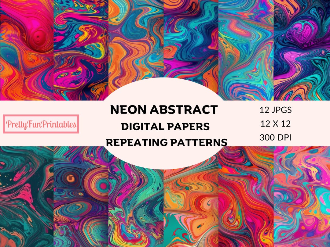 Neon Digital Paper Pack, Repeating Patterns, Commercial Use, Neon ...