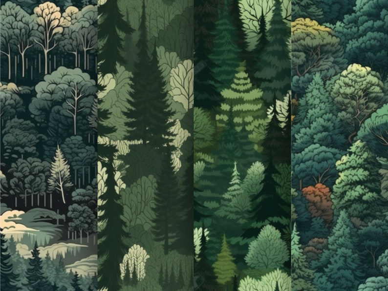 Forest Repeating Pattern Digital Paper, Commercial Use, Forest Digital ...