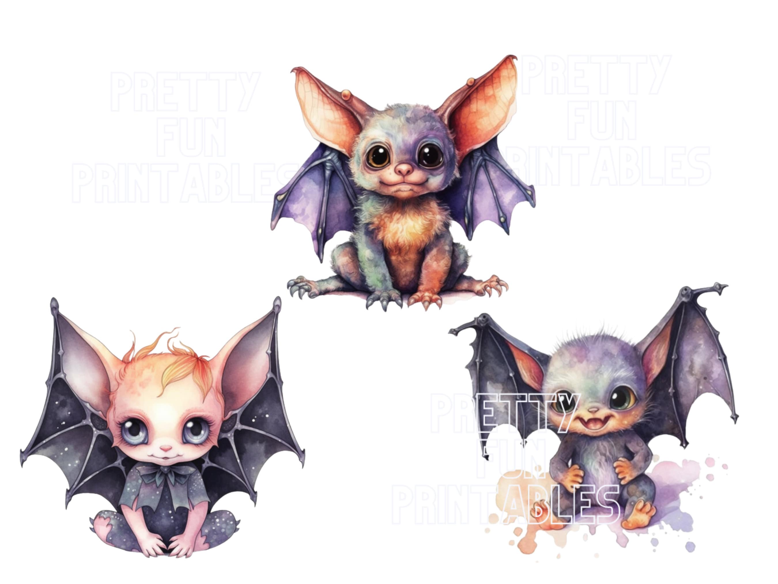 Cute Goth Kawaii Bats, Commercial Use, Halloween Decor, Gothic, Clipart ...