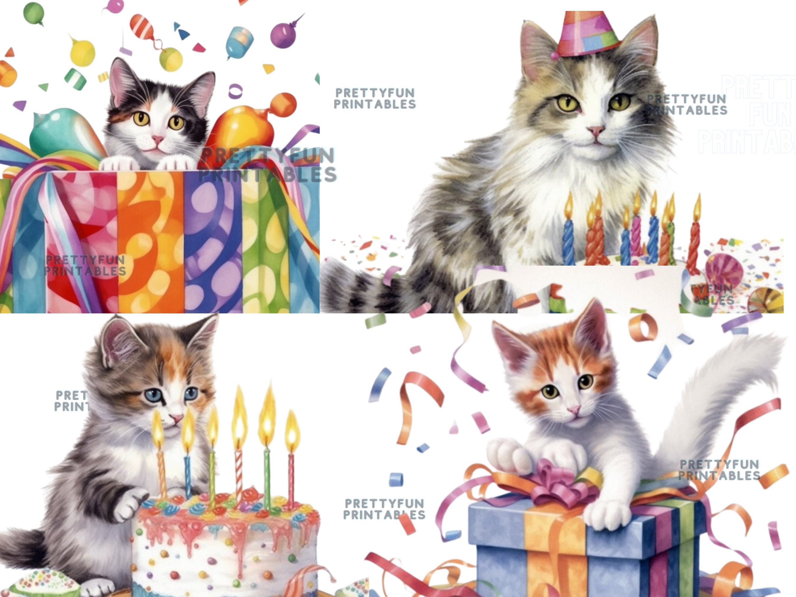 Cute Birthday Clipart, Kitten Birthday Clipart, Party Clipart, Birthday ...