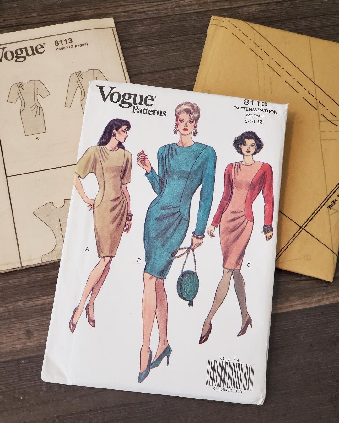 Vogue 8113 Vintage 1990's Size 8 10 12 Misses' Dress Sewing Pattern ...