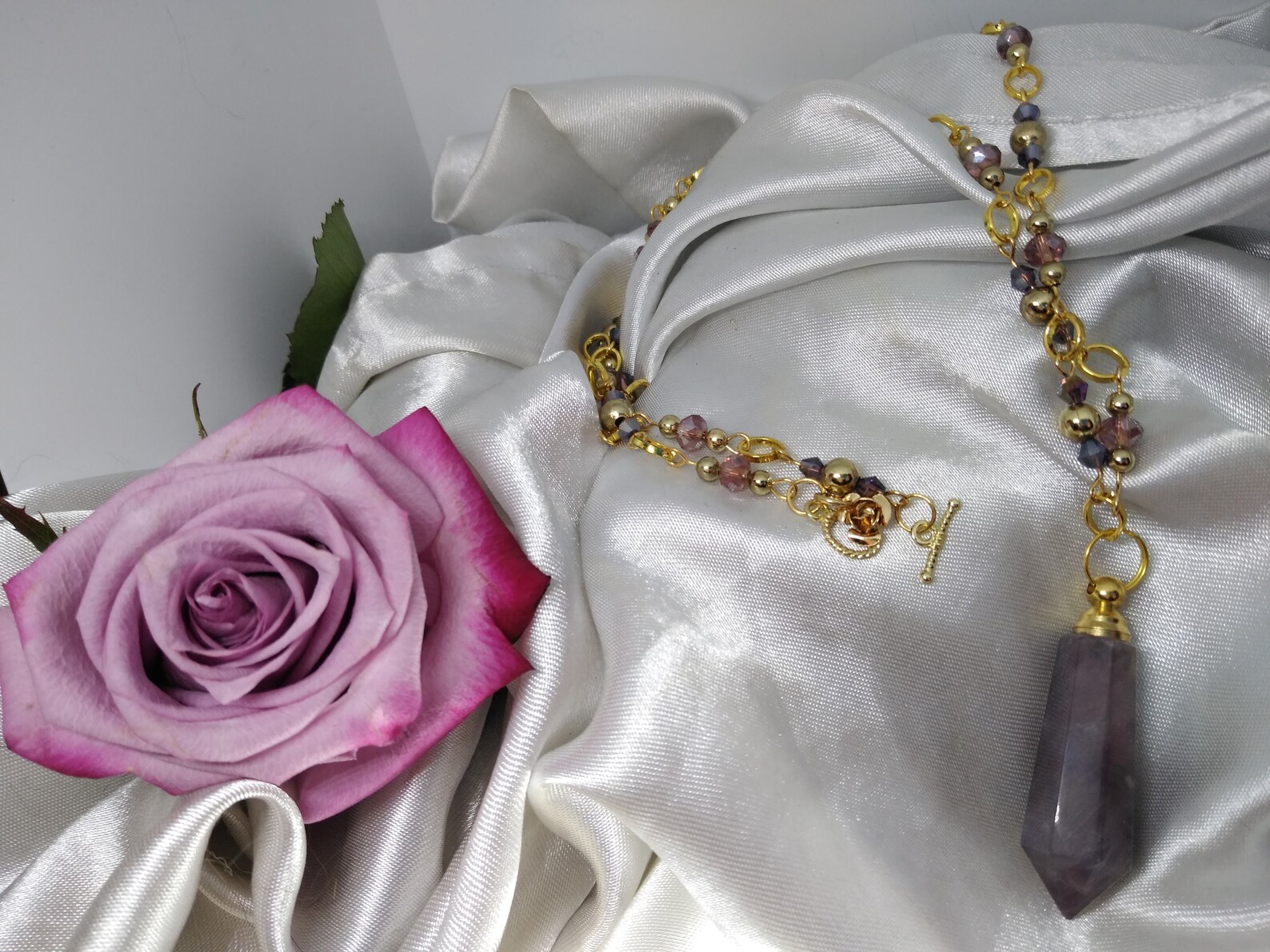 Amatista Natural Secreto Perfume Vial Collar - Etsy México