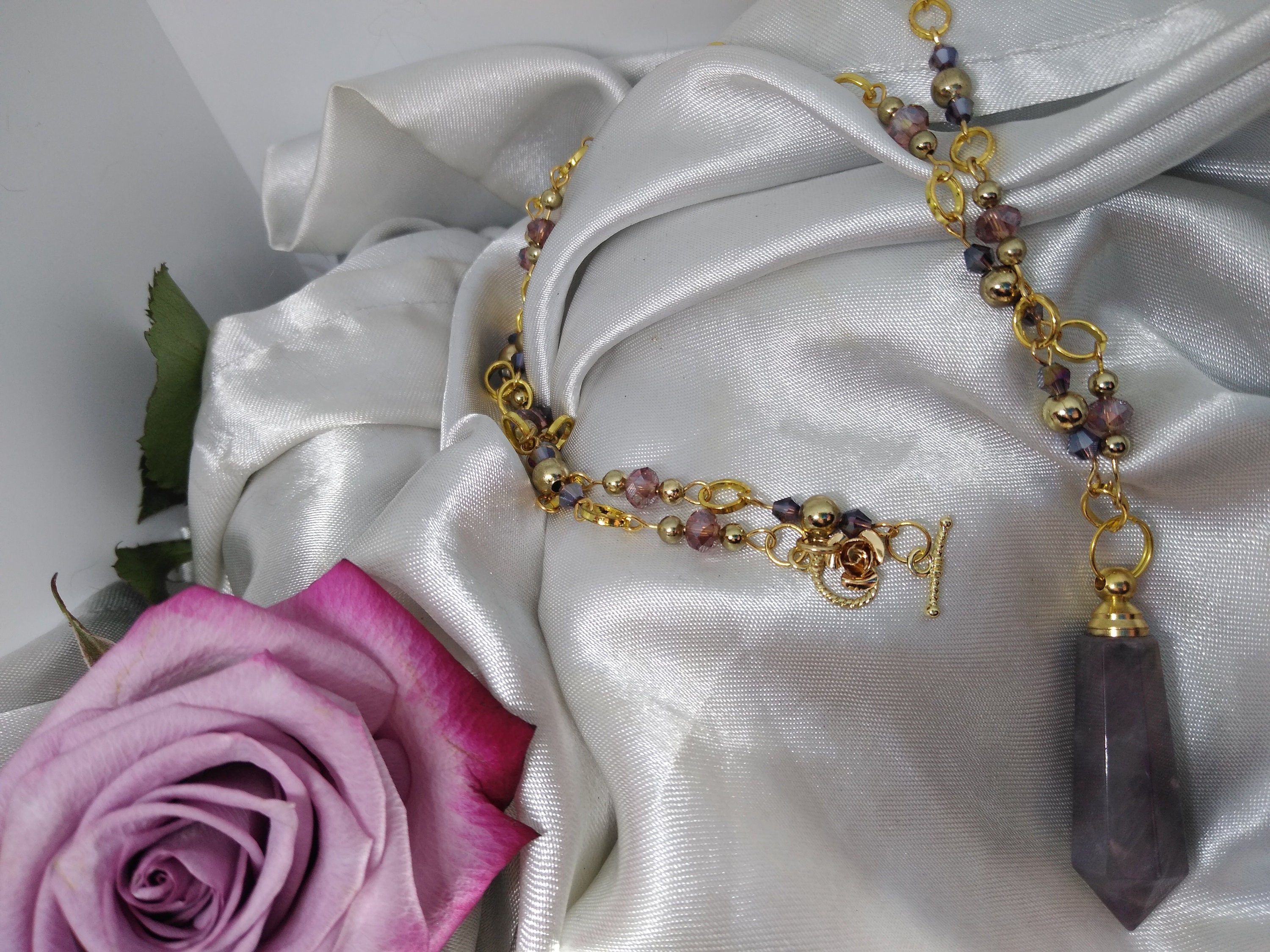 Amatista Natural Secreto Perfume Vial Collar - Etsy México