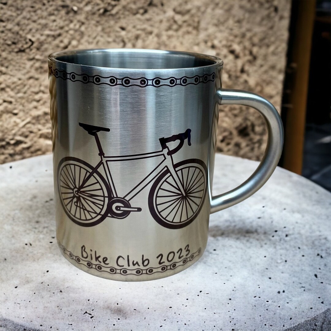 Bicycle Personalized Double Walled Steel Camper Mug, Bike Club Team ...