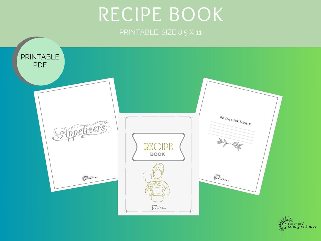 PRINTABLE RECIPE BOOK Template | Recipe Storage | Diy Cookbook | Recipe ...