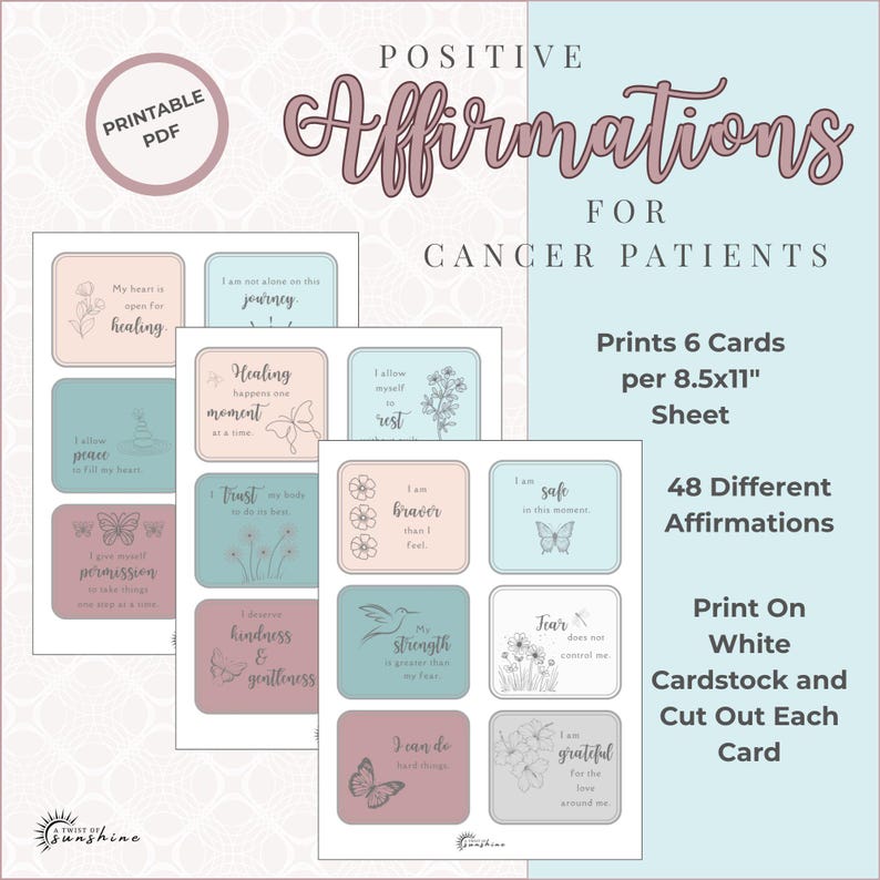48 PRINTABLE AFFIRMATION CARDS for Cancer Patients | Positive ...