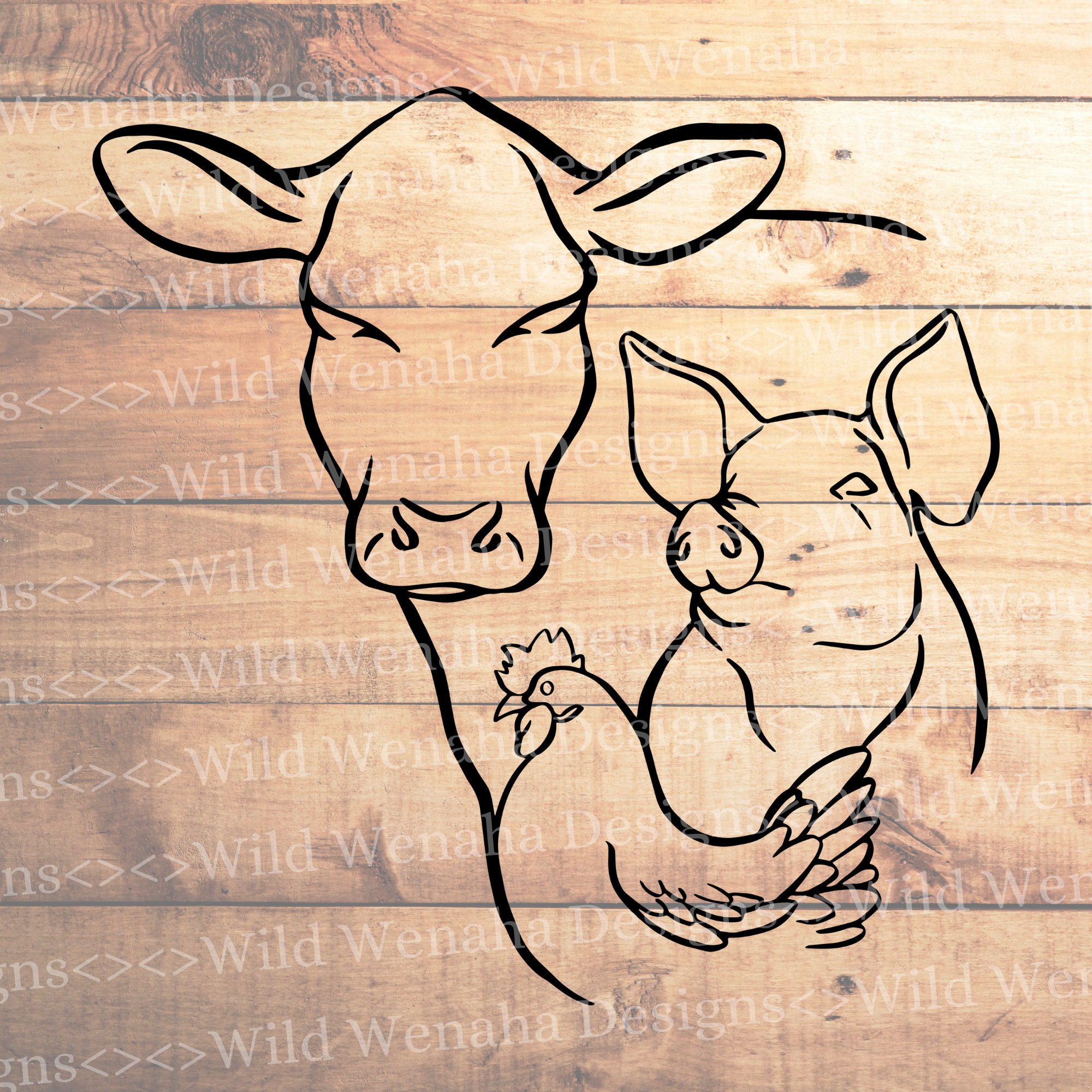 Farm Animal Clipart Cow Pig and Chicken Svg Png Dxf Clipart Cute ...