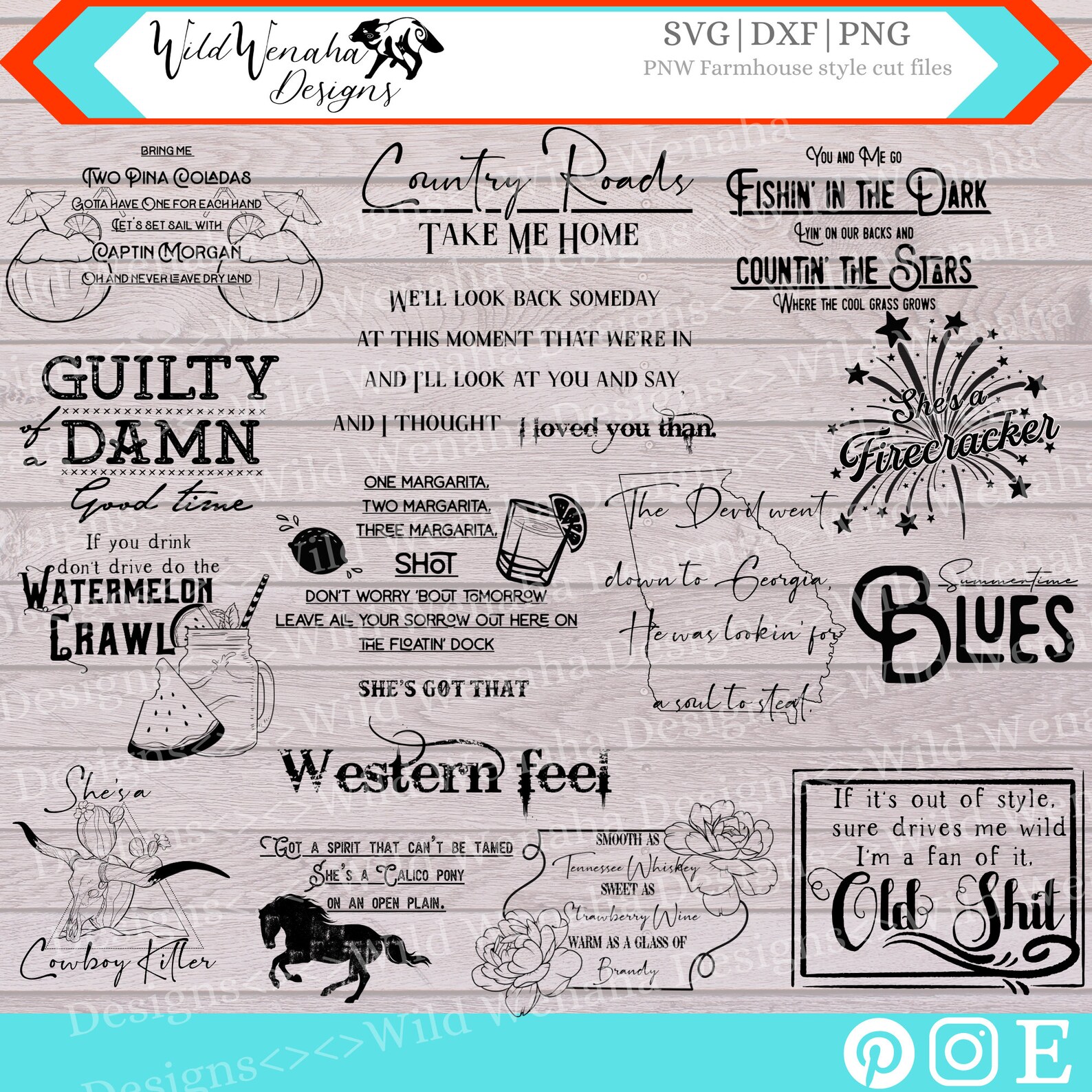 Country Music Svg Bundle- Music Lyric Svg - Png - Dxf - Clipart - Cute ...