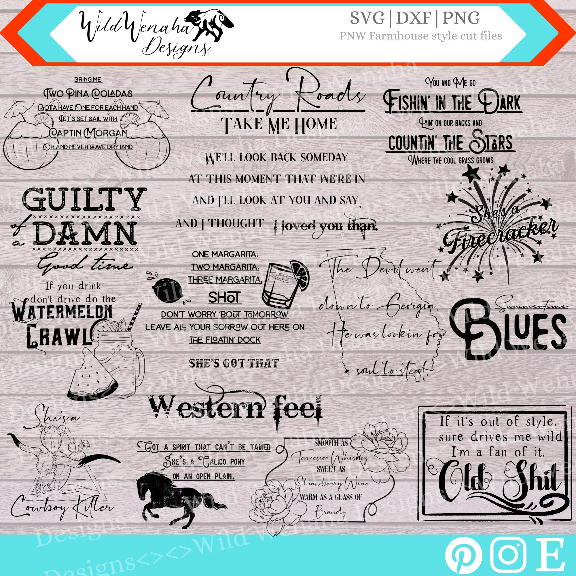 Country Music Svg Bundle- Music Lyric Svg - Png - Dxf - Clipart - Cute ...