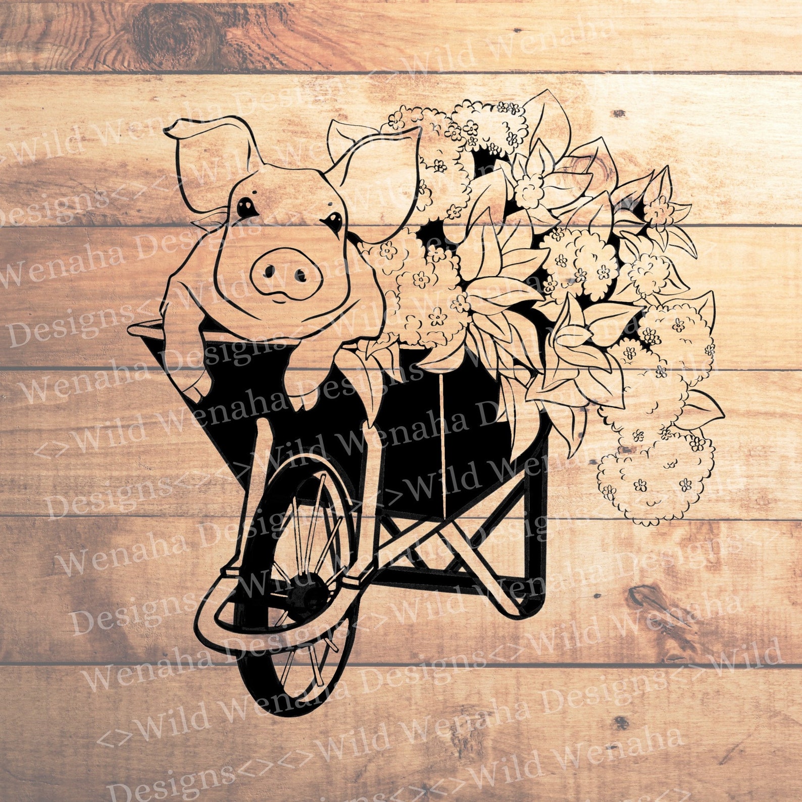 Pig SVG - Pig in Wheelbarrow Clipart- Flower Svg - Spring Pig Clipart ...