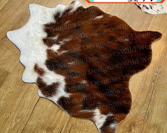 Cowhide Centerpiece Decor, Genuine Hair on Hide Leather Miniature ...