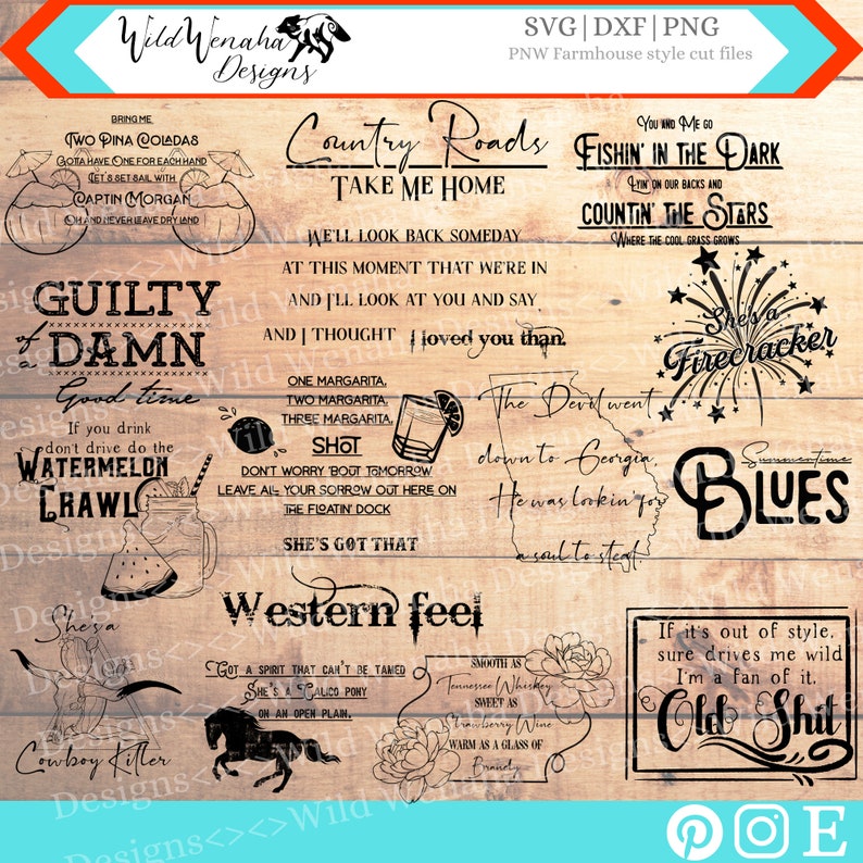 Country Music Svg Bundle- Music Lyric Svg - Png - Dxf - Clipart - Cute ...