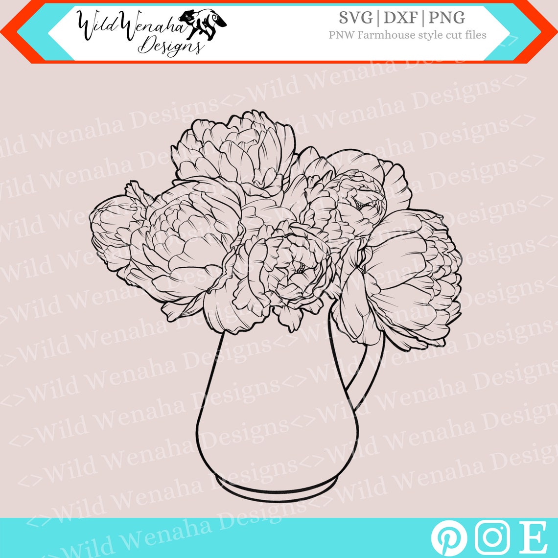 Peony Svg Peony Clipart Pitcher Svg Floral Png Tea Party Clipart ...
