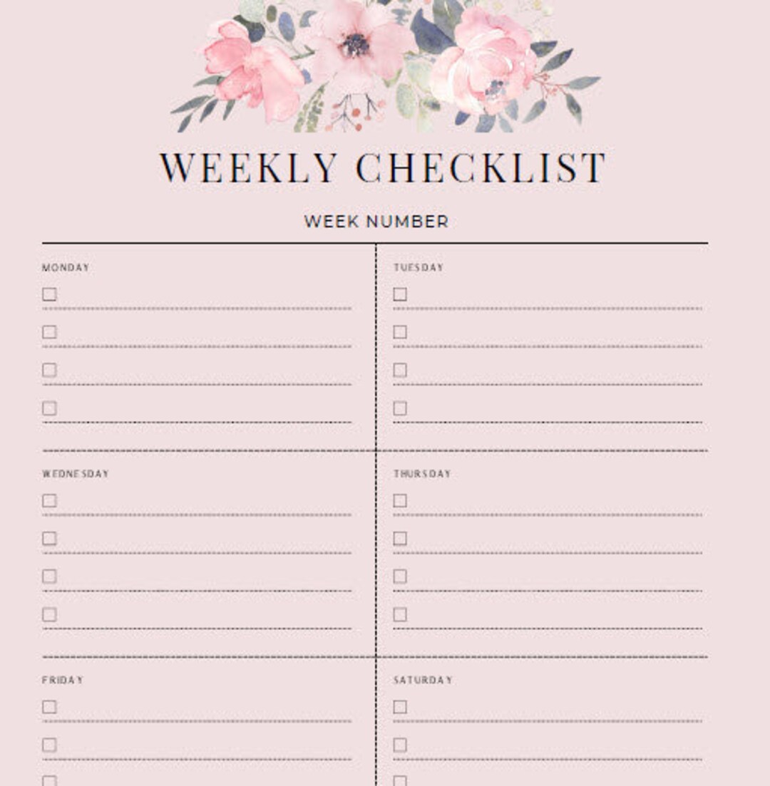 Printable Weekly Checklist (with Bonus Notes & Doodle Page) - Etsy UK