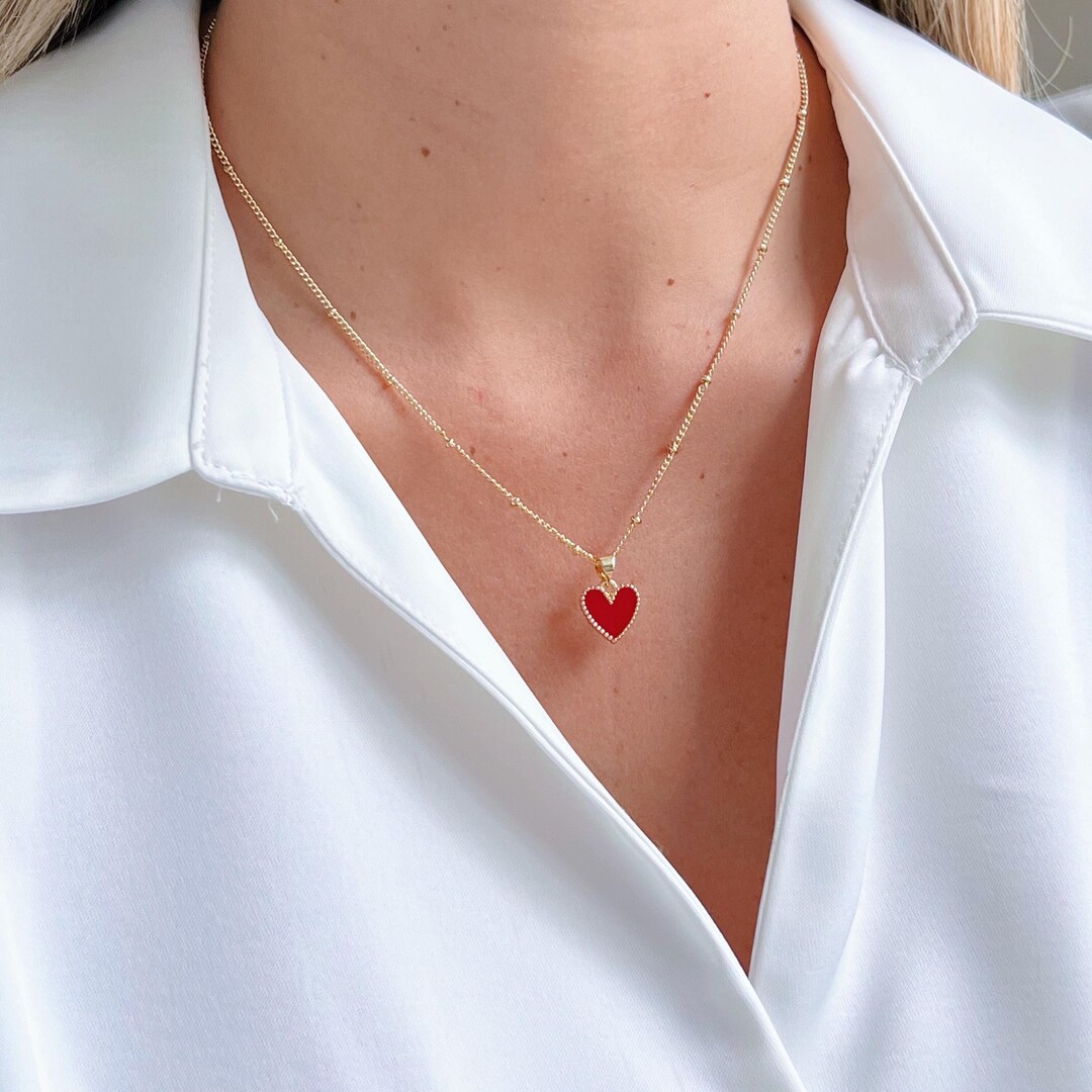 Red Heart Necklace, Red Enamel Heart Pendant, Heart Jewelry for Women ...