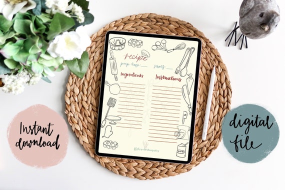 Recipe Digital Note Page / Instant Download / Notepad | Etsy
