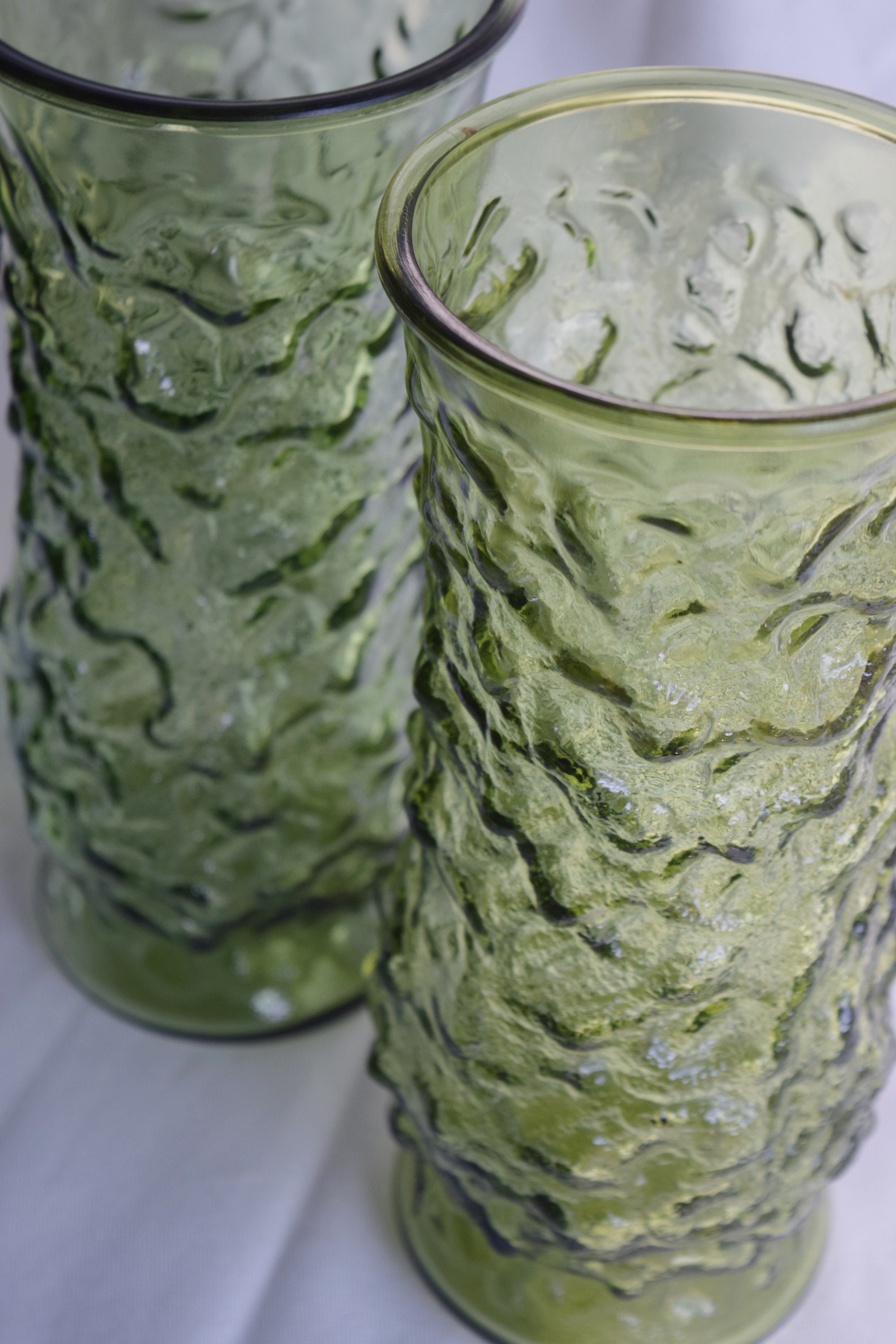 Vintage E.O. Brody Green Crinkle Glass Vases - Etsy