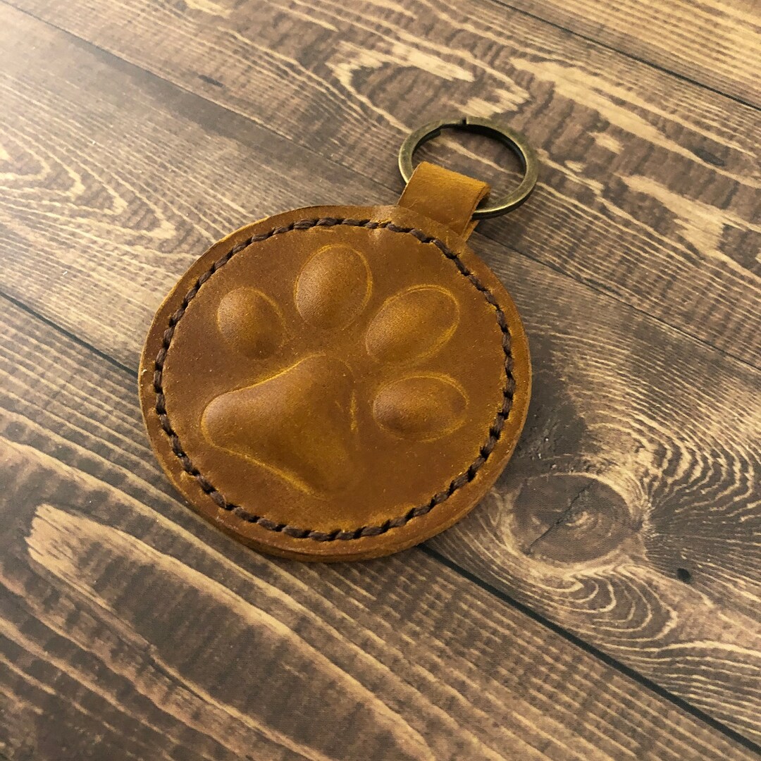 Paw Print Keychain, Dog Lover Keychain, Paw Print Leather Keychain ...