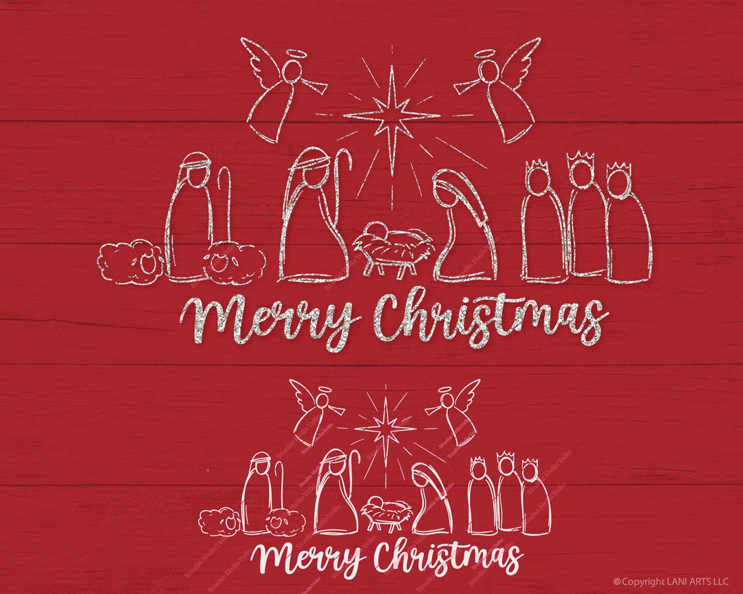 Nativity Scene Svg Png Dxf Hand Drawn Christian Christmas Silver ...