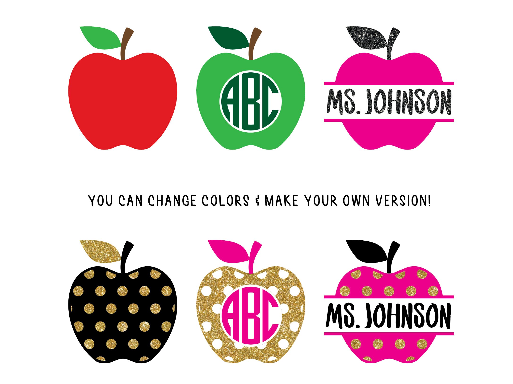 Apple Name Frame Svg Bundle, Apple Svg, Apple Clipart, Apple Monogram ...