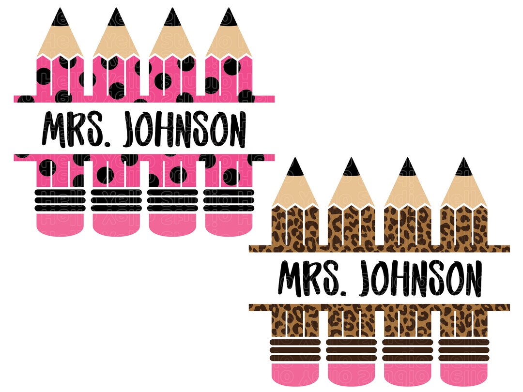 Pencil Name Frame Svg Bundle, Leopard & Polkadot Pencil Name Frame ...