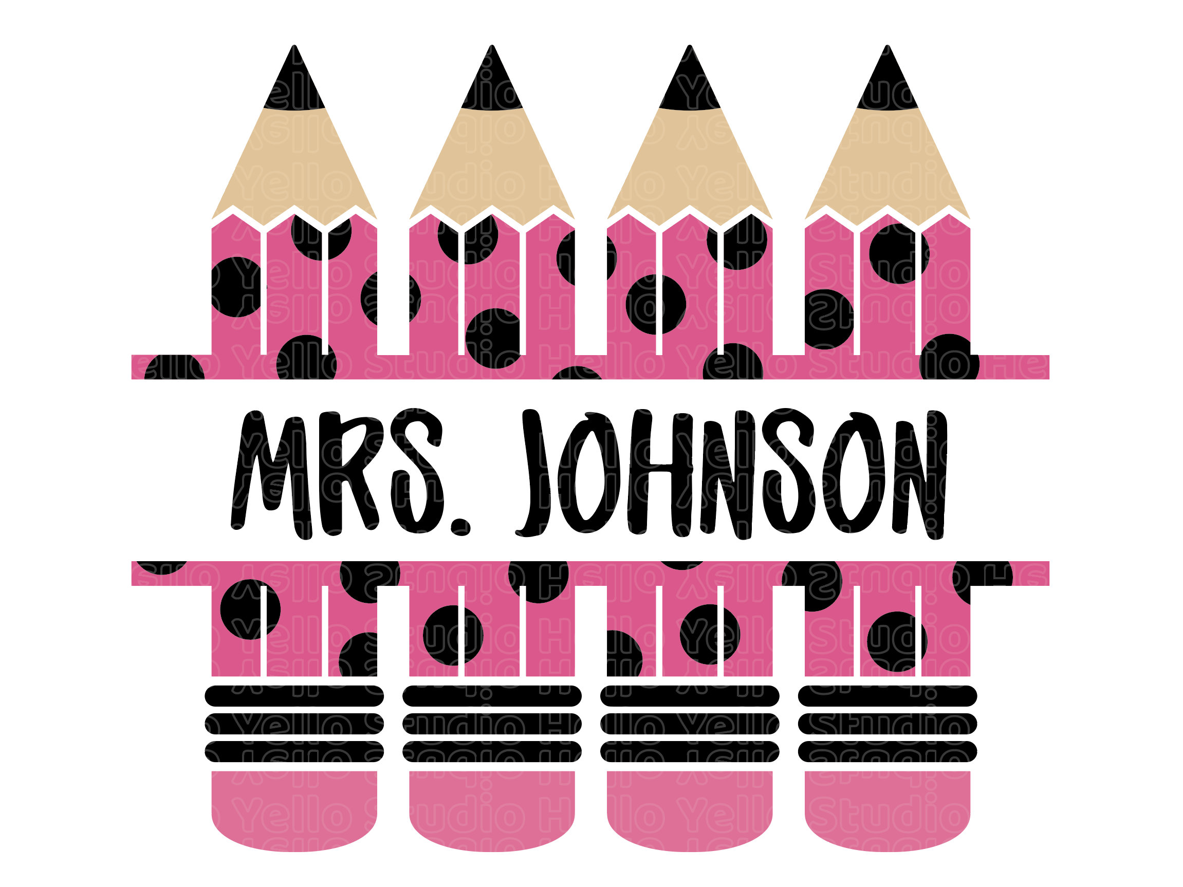 Polkadot Pencil Name Frame Svg, Pencil Name Frame Svg, Pencil Split ...