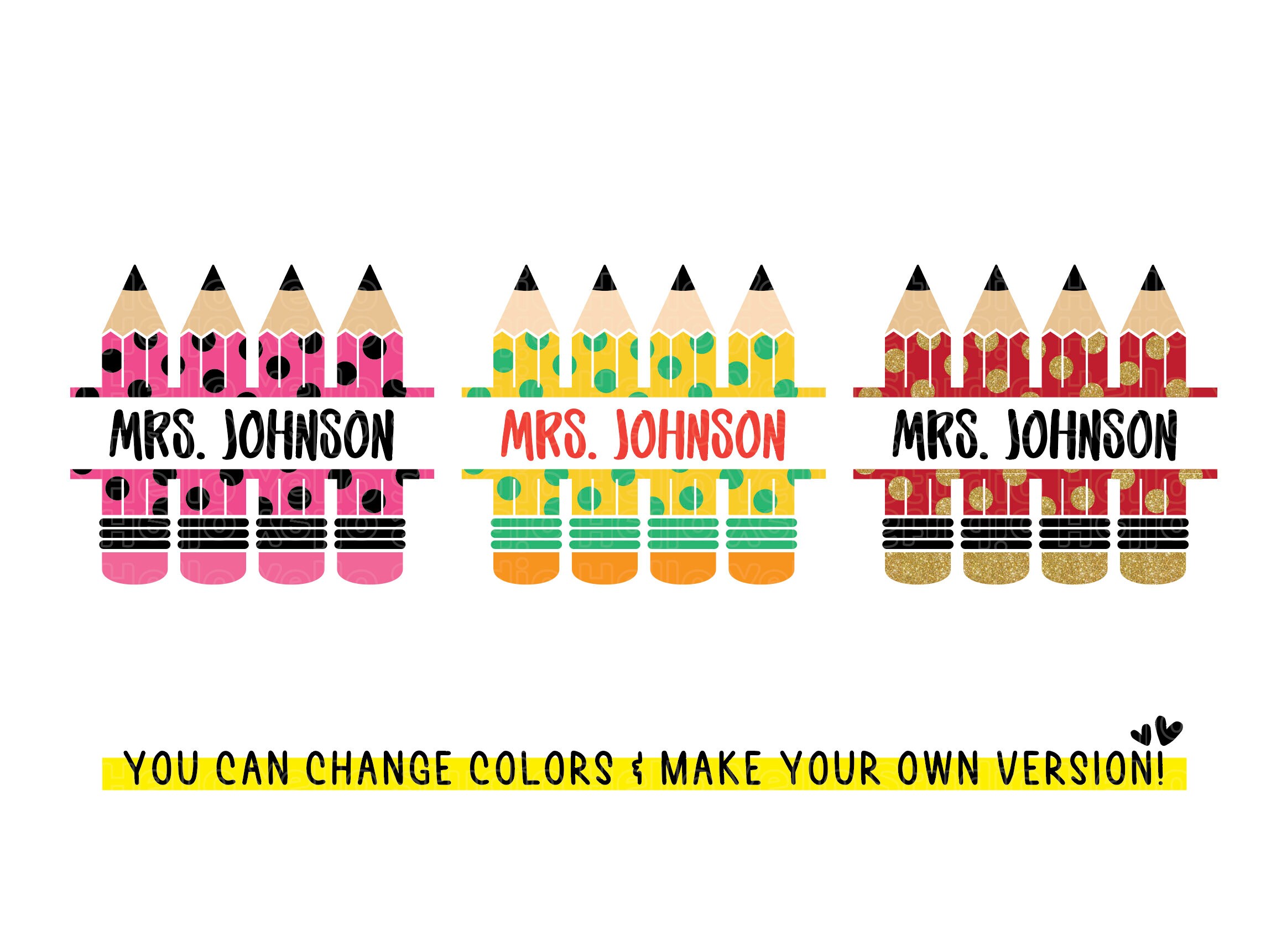 Polkadot Pencil Name Frame Svg, Pencil Name Frame Svg, Pencil Split ...