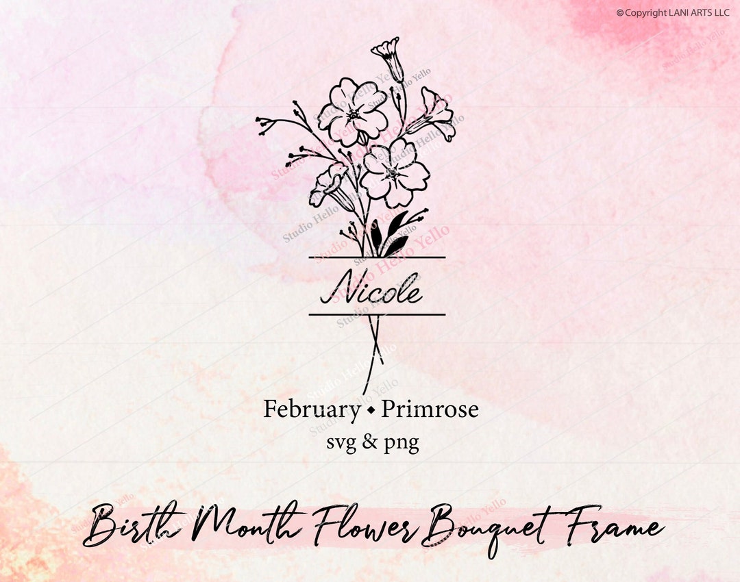 Birth Month Flower Bouquet Frame Svg Png | February Primrose | Flower ...