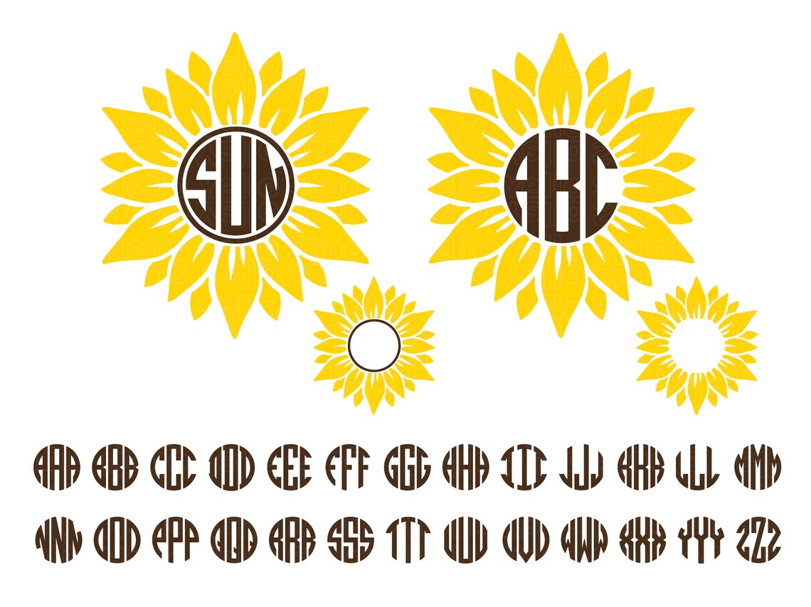 Sunflower Monogram SVG Bundle Sunflower Svg Circle Monogram | Etsy