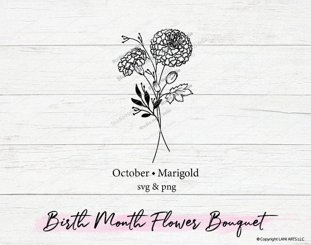 Birth Month Flower Bouquet Svg October Marigold Flower Svg Floral Svg ...