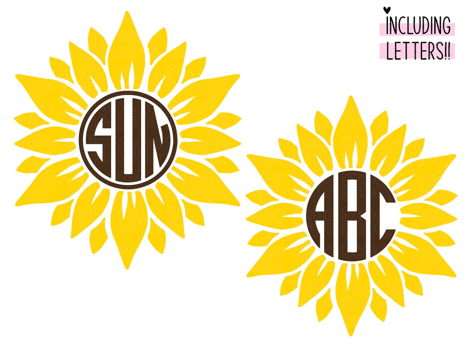 Sunflower Monogram SVG Bundle, Sunflower Svg, Circle Monogram Letters ...