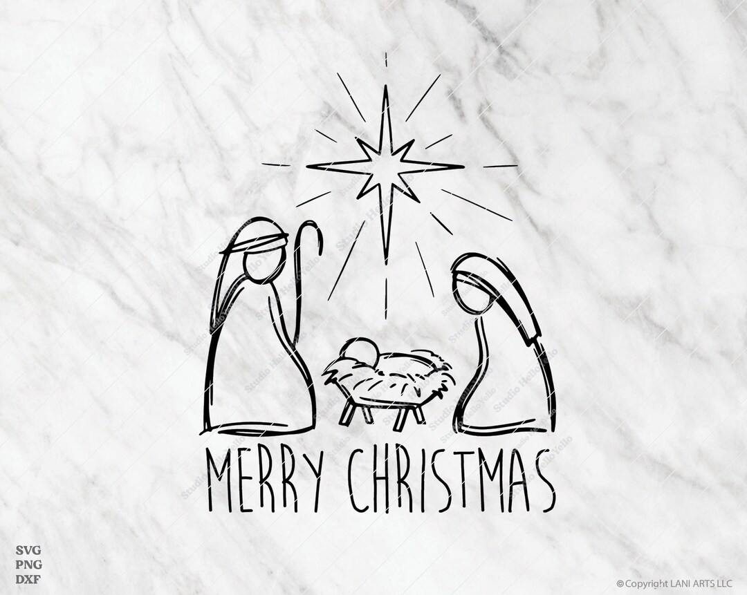 Nativity Scene Svg Png Dxf Hand Drawn Christian Christmas - Etsy