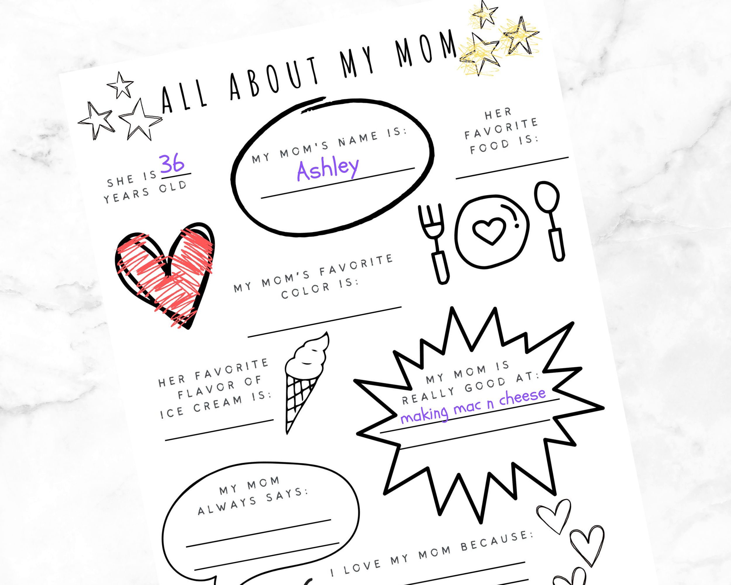 All About My Mom Coloring Page, Mother's Day Gift, Present for Mom ...
