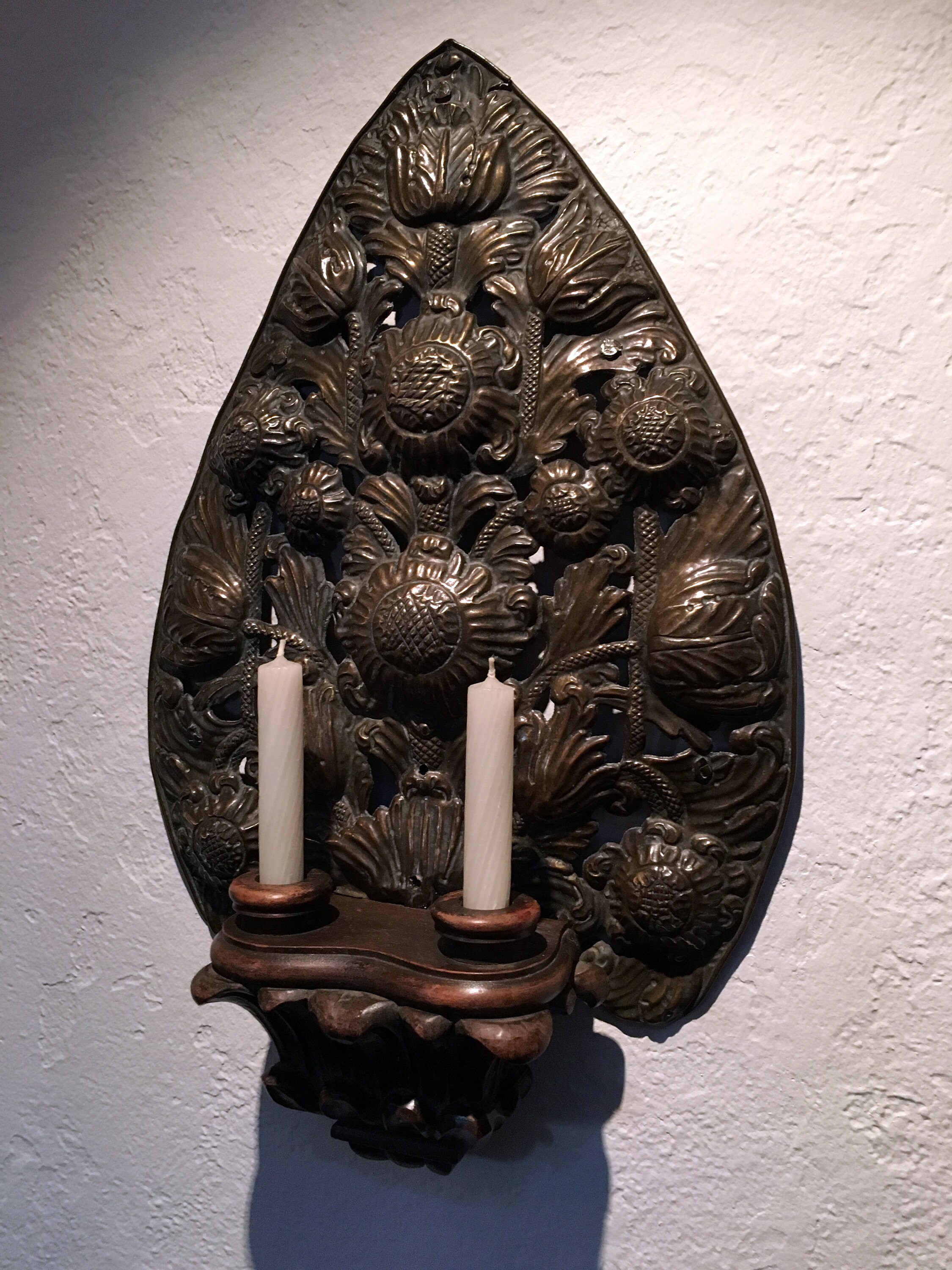 Large Antique Repousse Brass Candle Reflector Candle Sconce - Etsy