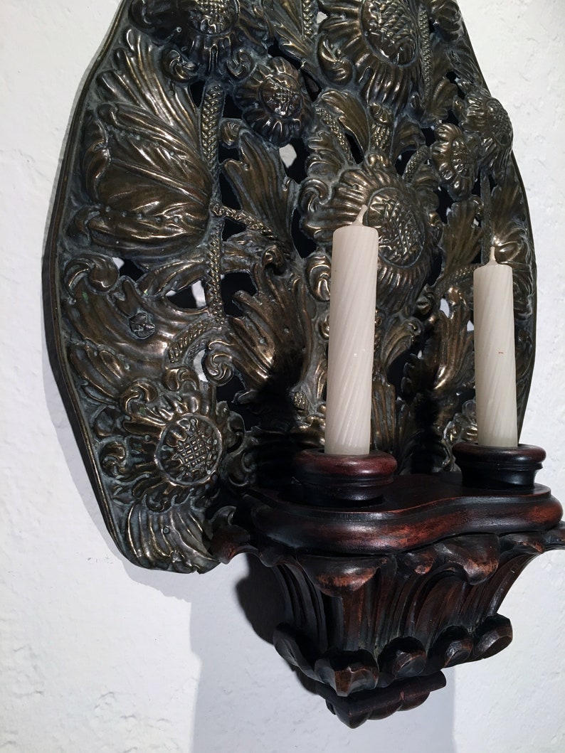 Large Antique Repousse Brass Candle Reflector Candle Sconce - Etsy