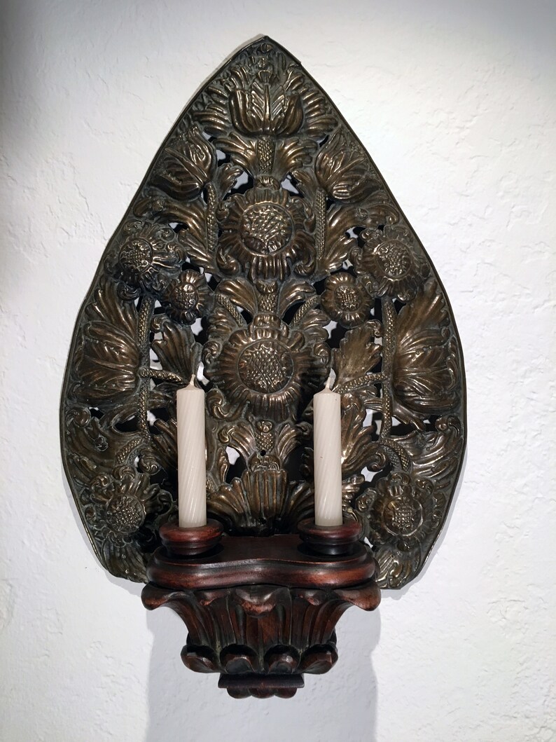 Large Antique Repousse Brass Candle Reflector Candle Sconce - Etsy
