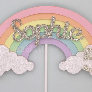 Personalised Small Pastel Rainbow Cake Topper, Custom Name, Birthday ...