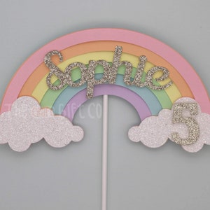 Personalised Small Pastel Rainbow Cake Topper, Custom Name, Birthday ...