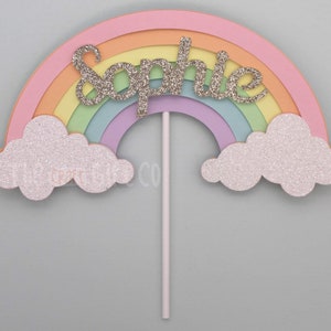 Personalised Small Pastel Rainbow Cake Topper, Custom Name, Birthday ...