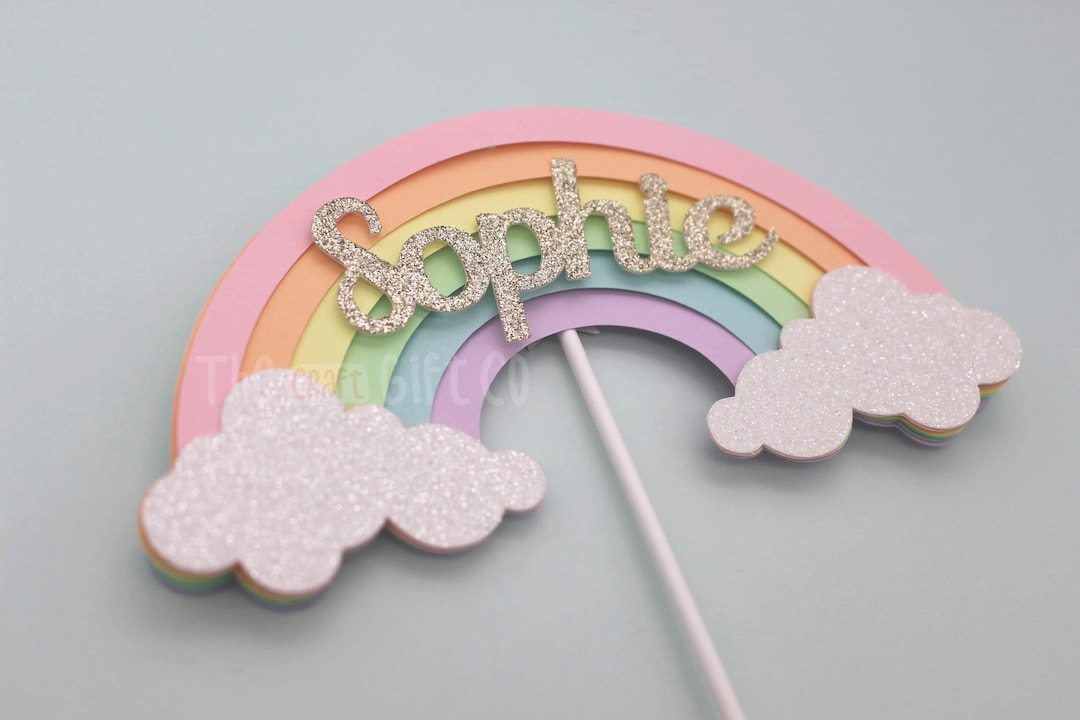 Personalised Small Pastel Rainbow Cake Topper, Custom Name, Birthday ...