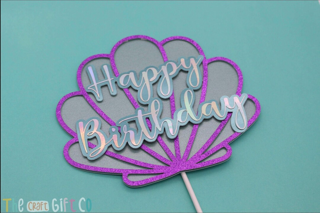 Mermaid Glitter Shell Cake Topper With Outline, Mermaid, Birthday ...